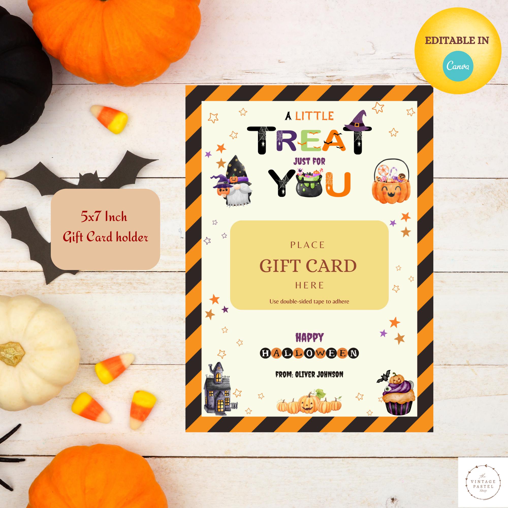 Editable Printable Halloween Gift Card Holder Halloween Party Teacher ...