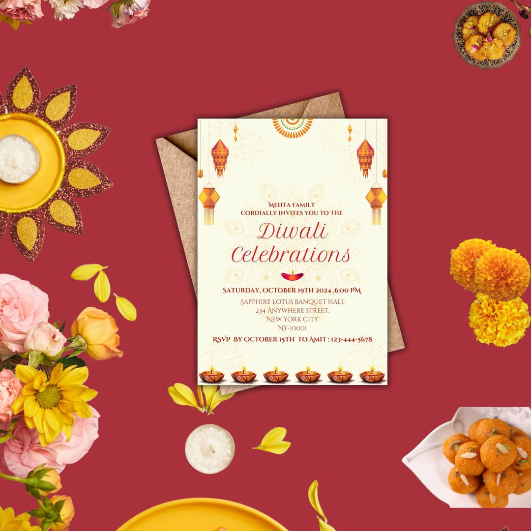 Editable Diwali Invitation | Elegant Diwali Festival Party Invitation ...