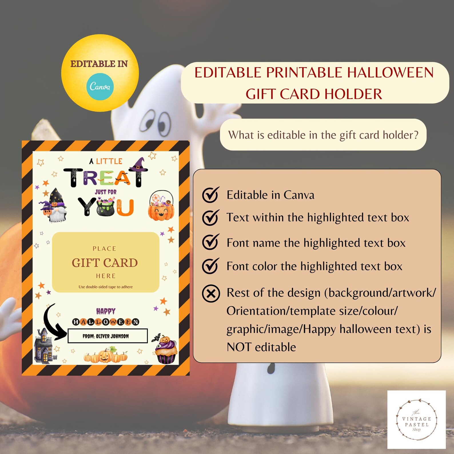 Editable Printable Halloween Gift Card Holder Halloween Party Teacher ...