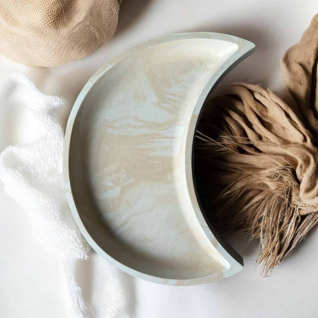 Aesthetic Moon Gypsum Coaster Tray, Marble Effect Elegant Tray, Silver ...