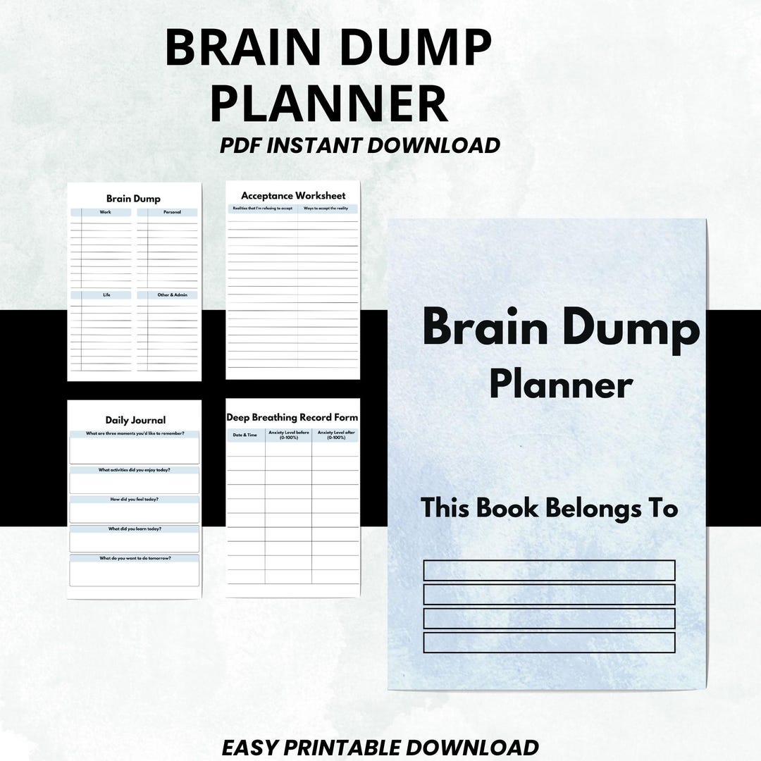 Brain Dump Printable Planner, Productivity Tool, Anxiety Management ...