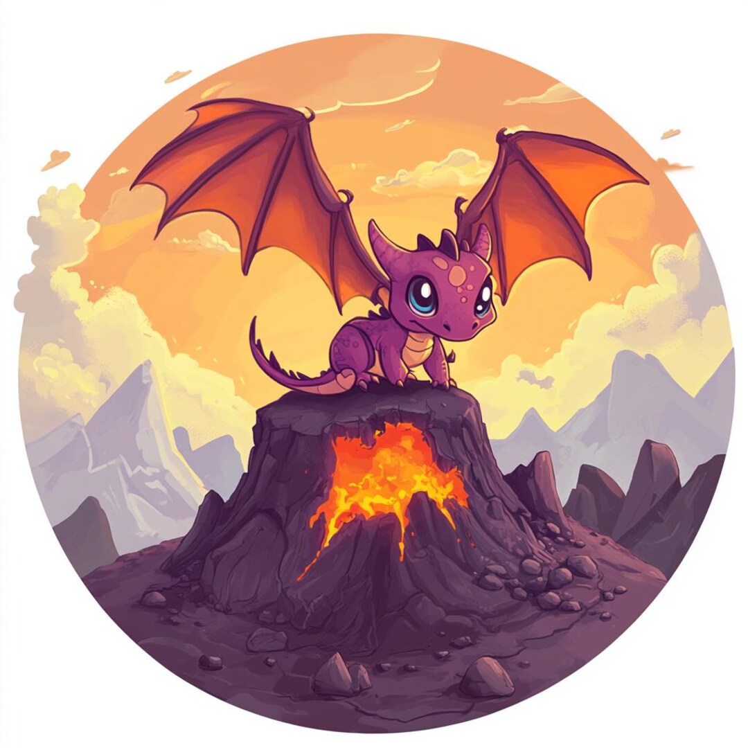 Chibi Baby Dragon Atop a Volcano - Etsy