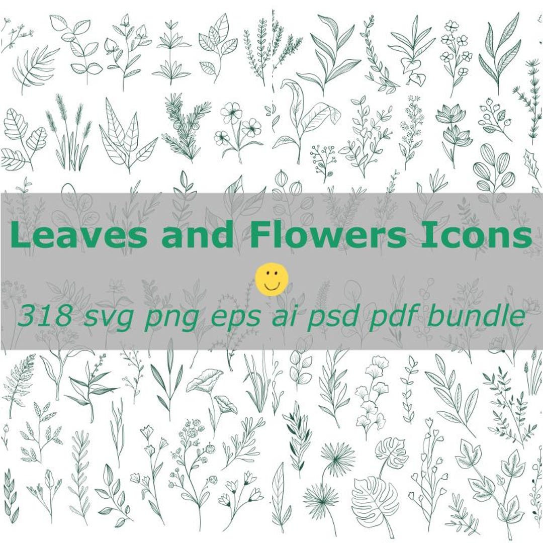 318 Leaves and Flowers Icons Svg Png Eps Ai Psd Pdf Bundle Cricut ...