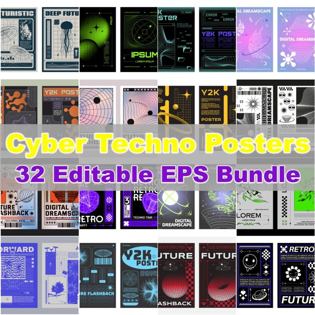 32 Editable Techno Posters Template Instagram Eps Bundle Prints Design ...