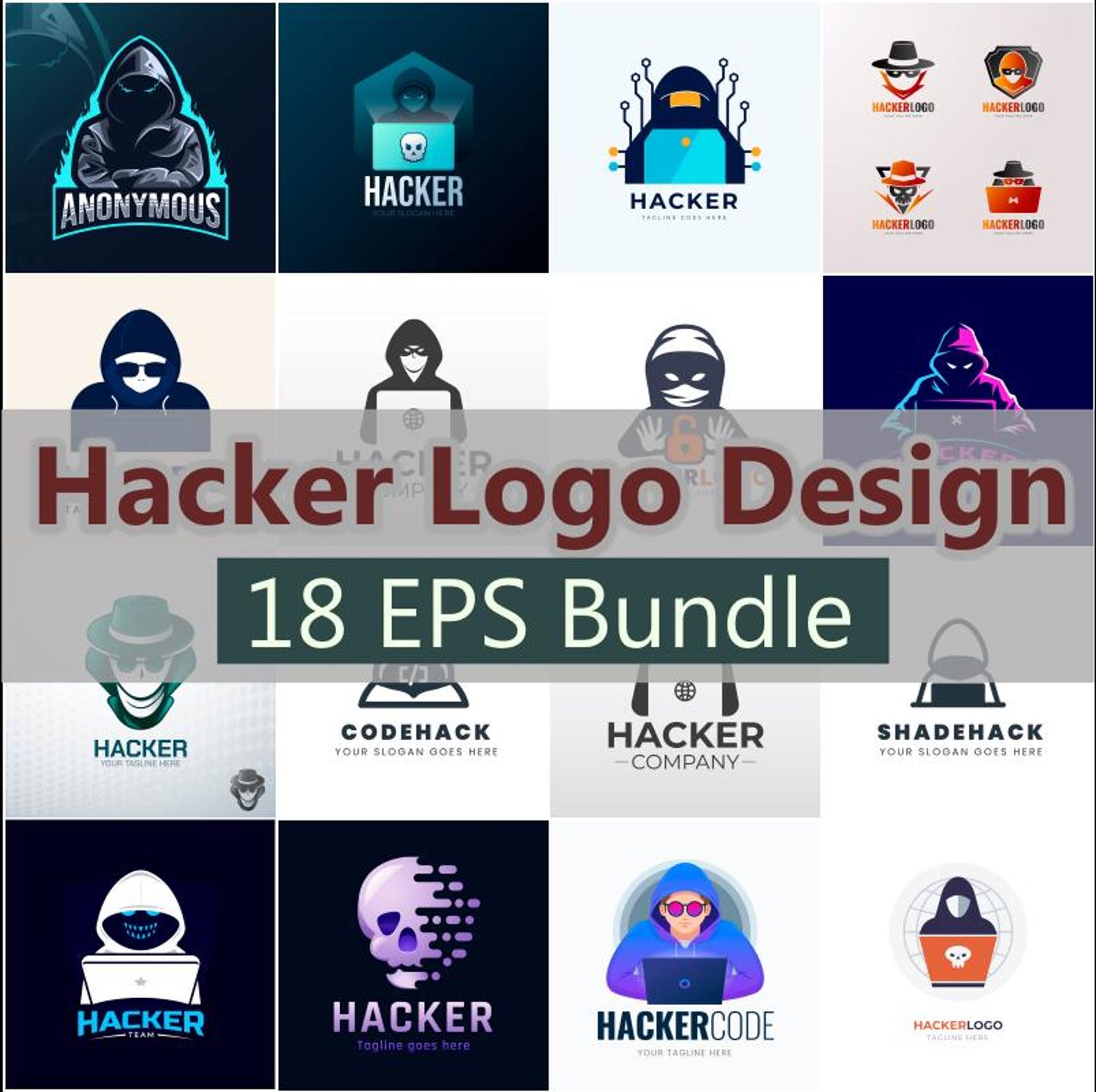 Digital Hacker Pack: Logo Design Bundle, Computer Art, IT Graphics ...
