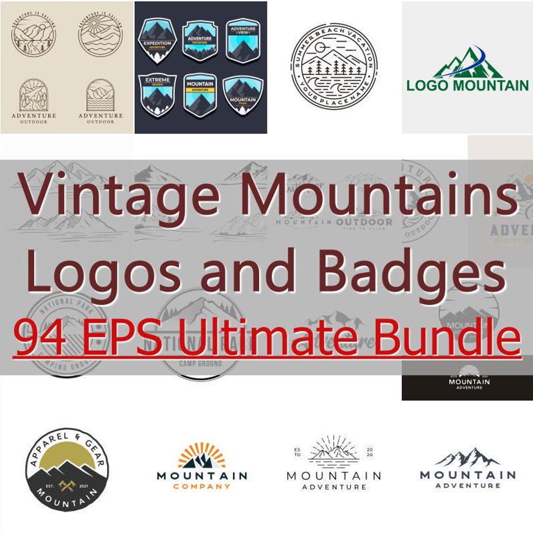 Vintage Mountain Logos Mega Pack Perfect for Custom Apparel Retro Badges Editable Bundle for ...