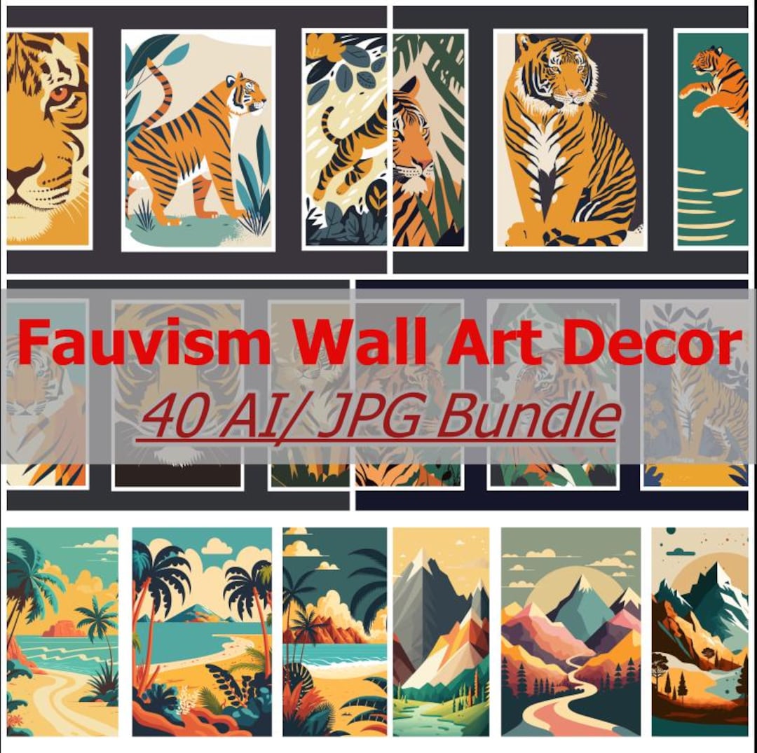 40 Fauvism Wall Art Decor Ai Jpg Bundle Multicolor Plants Tiger Leaves ...