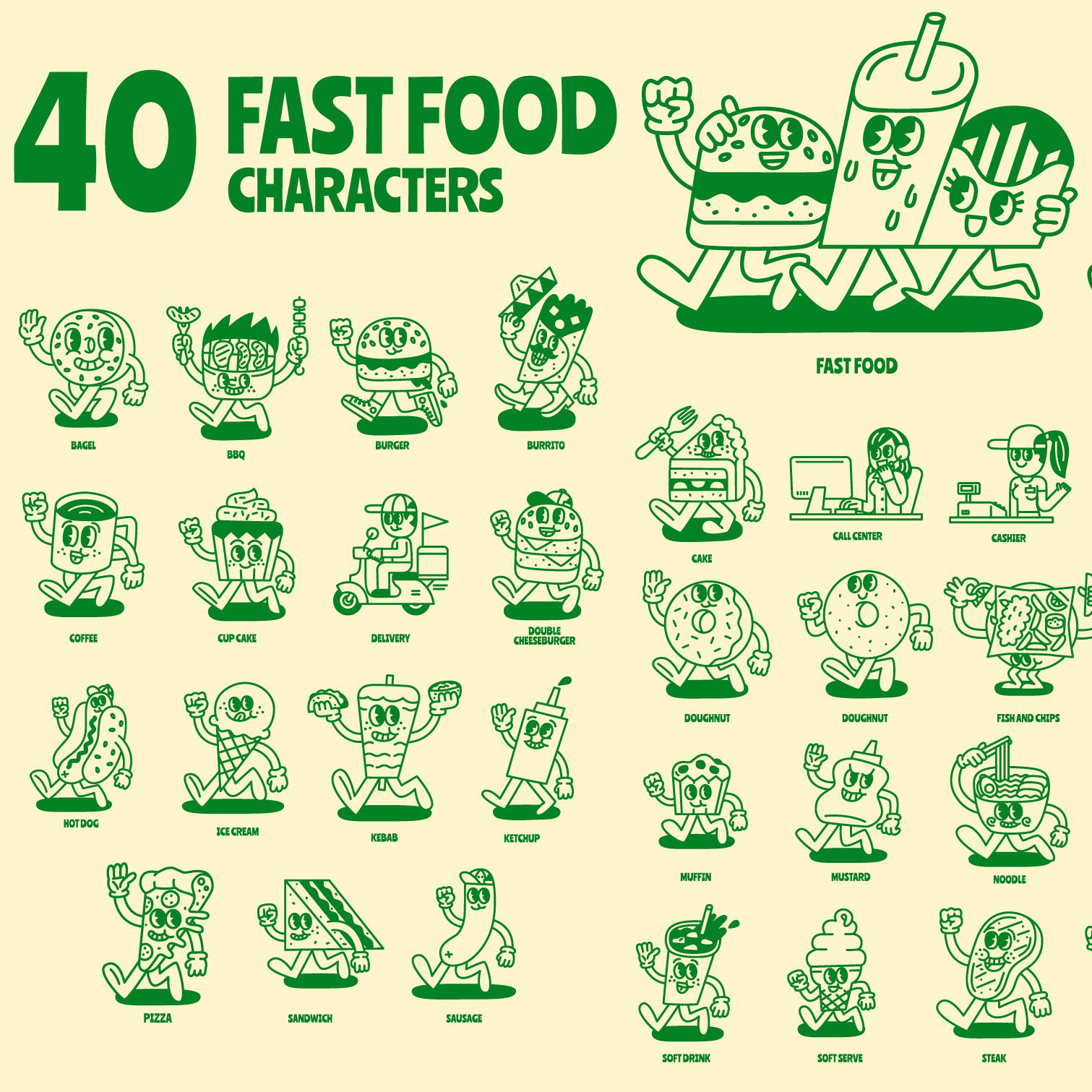 Fast Food Doodle Cute Retro Logo Illustration Procreate Canva Green ...