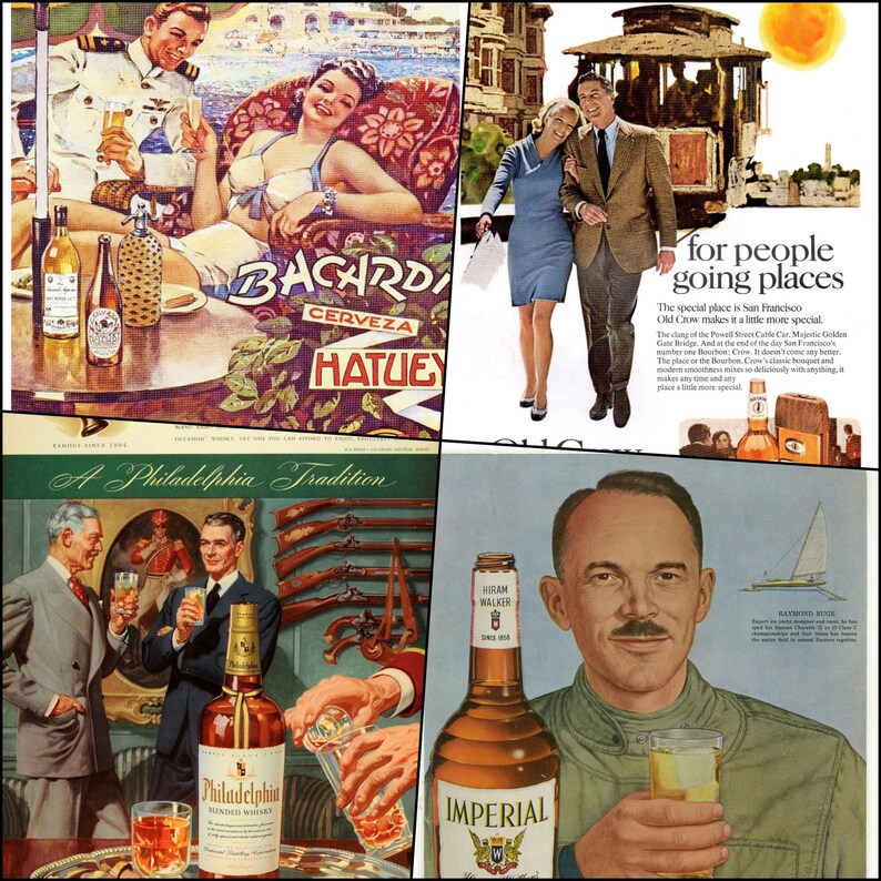 Vintage Alcohol Posters for Couple's Night Bar Wall Art Retro Decor Set ...