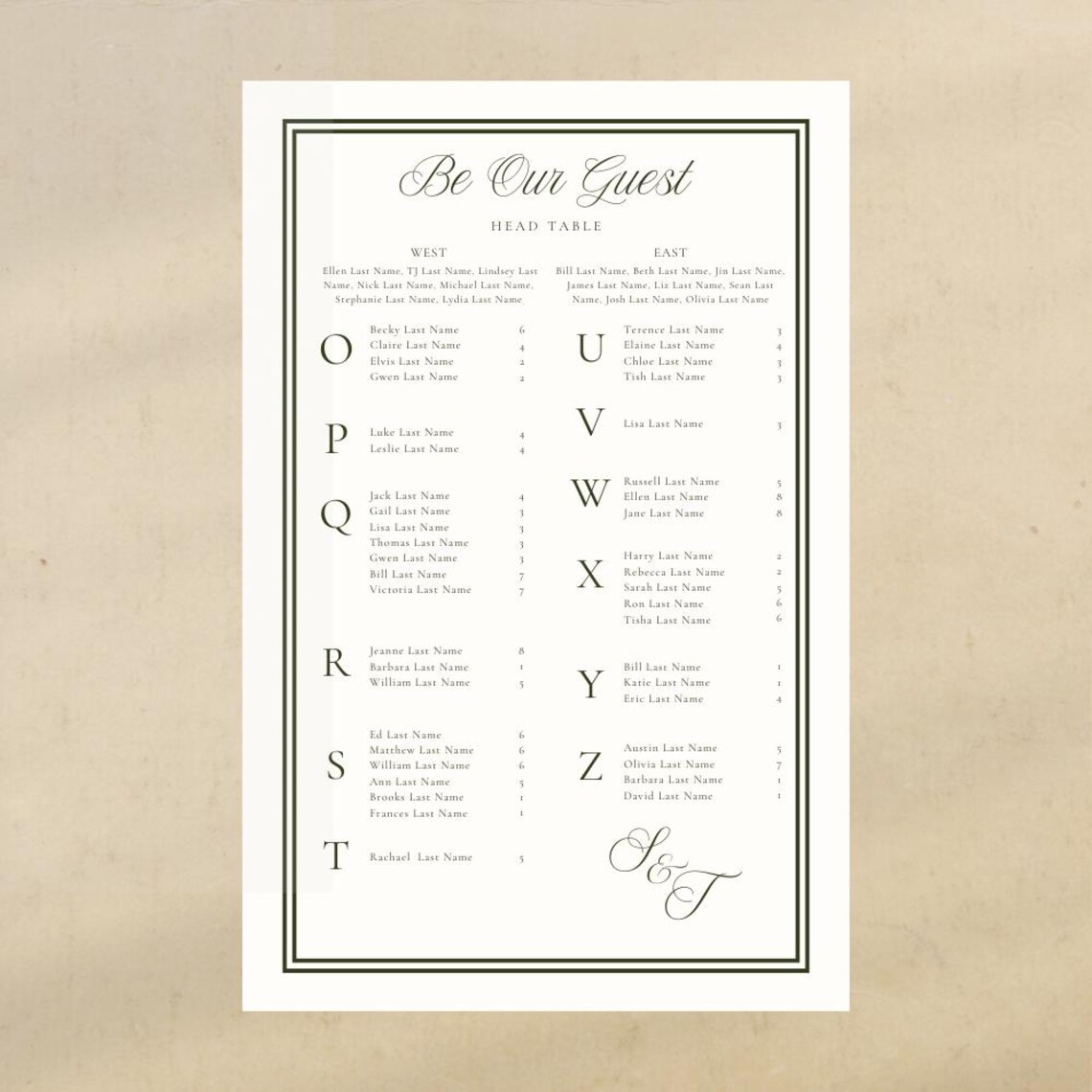 Modern Wedding Seating Chart Template | Alphabetical Guests, Custom ...