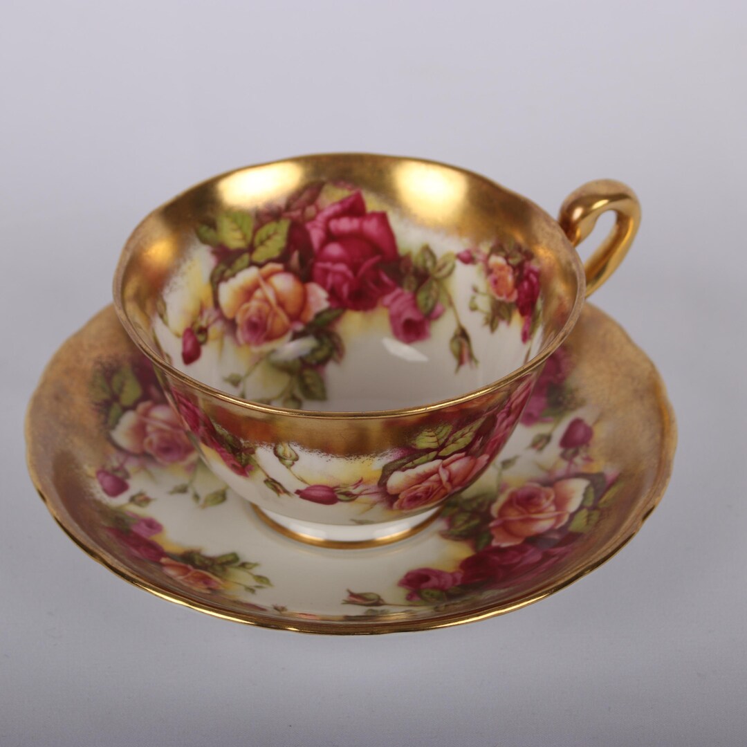 Vintage Royal Chelsea Golden Rose Teacup and Saucer Floral W/ Gold Trim ...