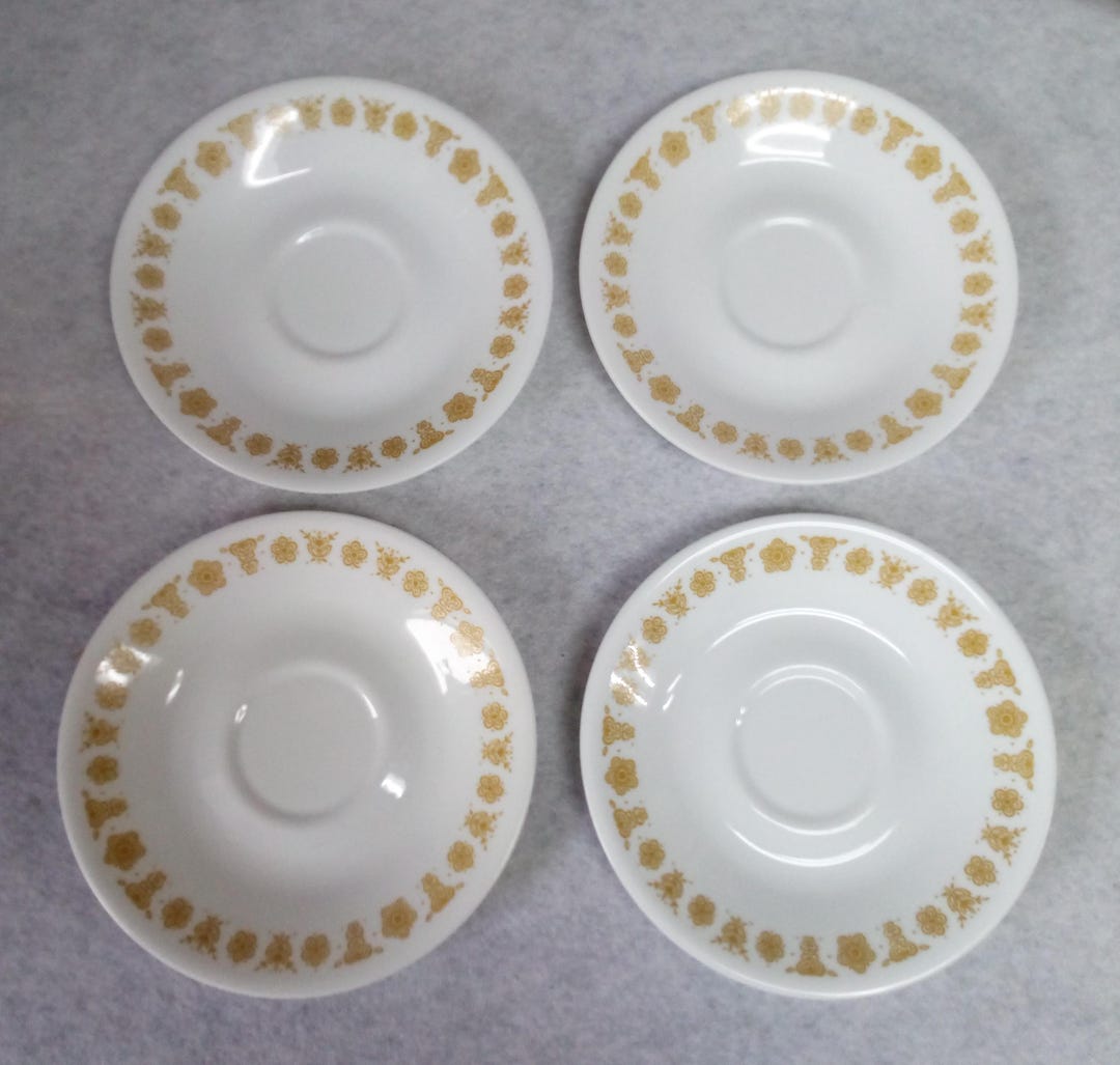 Set of 4 Corelle by Corning Milk Glass Saucers in the Butterfly Gold ...