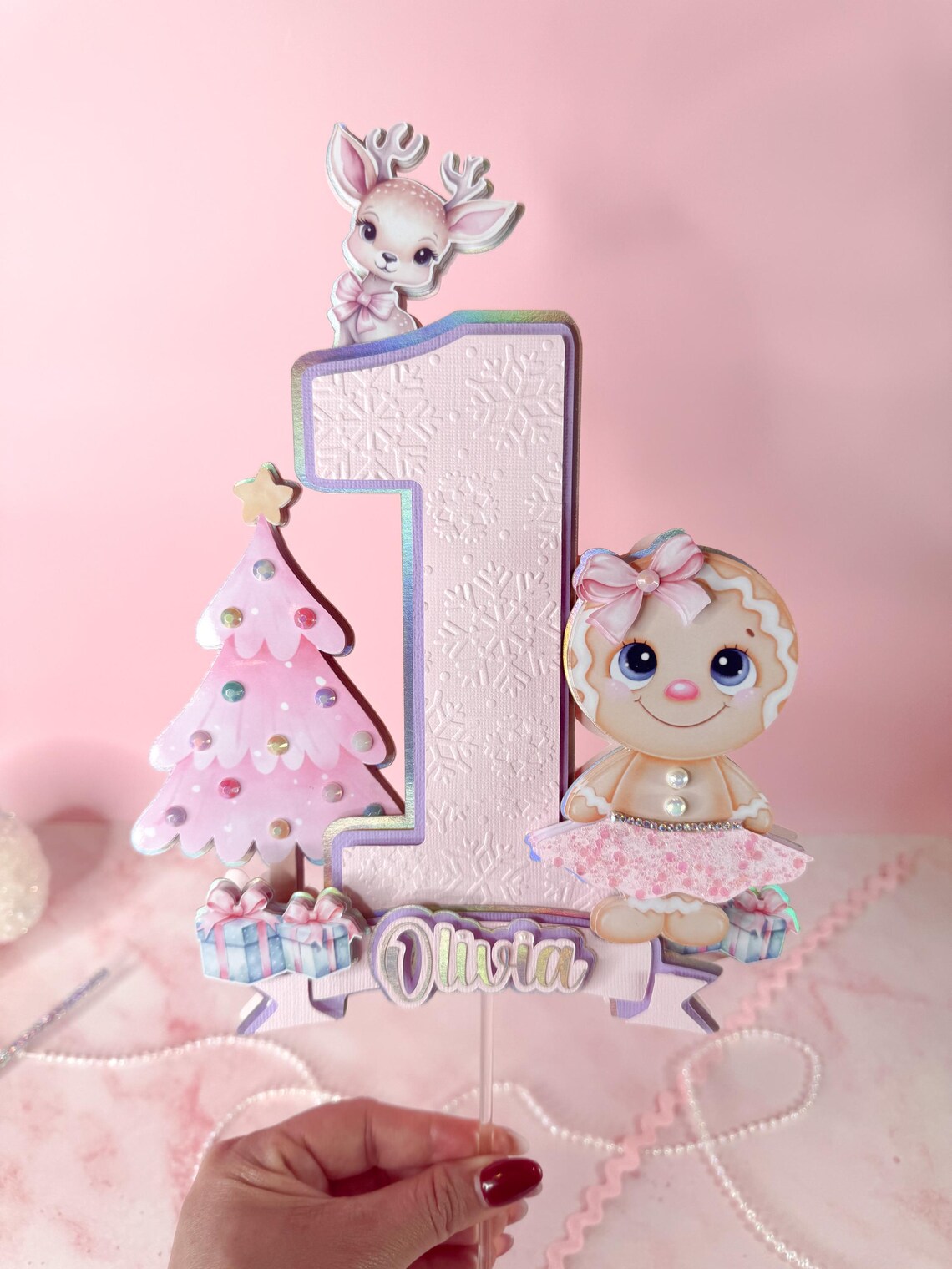 Gingerbread Cake Topper , Gingerbread Girl Topper, Pink Gingerbread ...