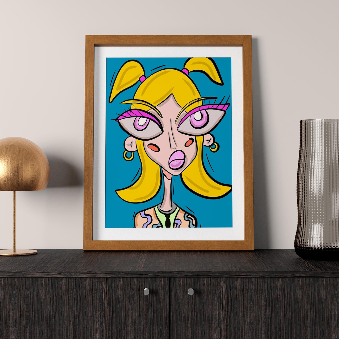 Unbothered Girl, Modern Pop Surrealist Digital Print Blonde Girl With ...