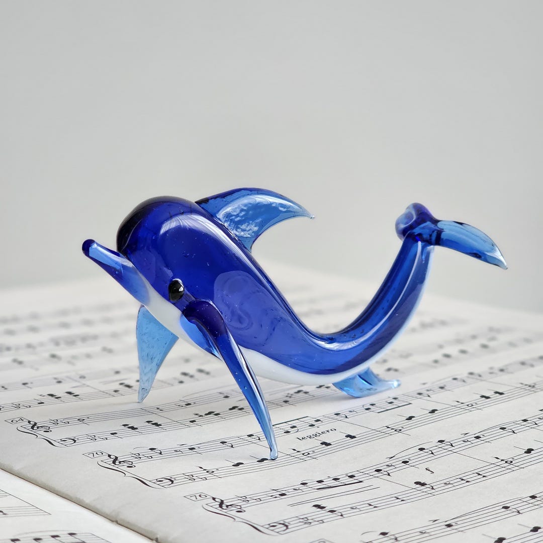 Handmade Blue Glass Dolphin Figurine - Elegant Collectible - Etsy