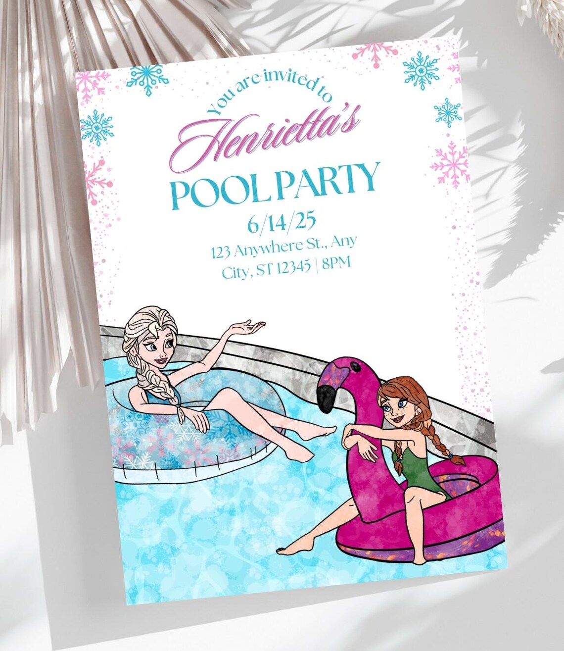 Editable Elsa and Anna Frozen Pool Birthday Invitation, Frozen Canva ...
