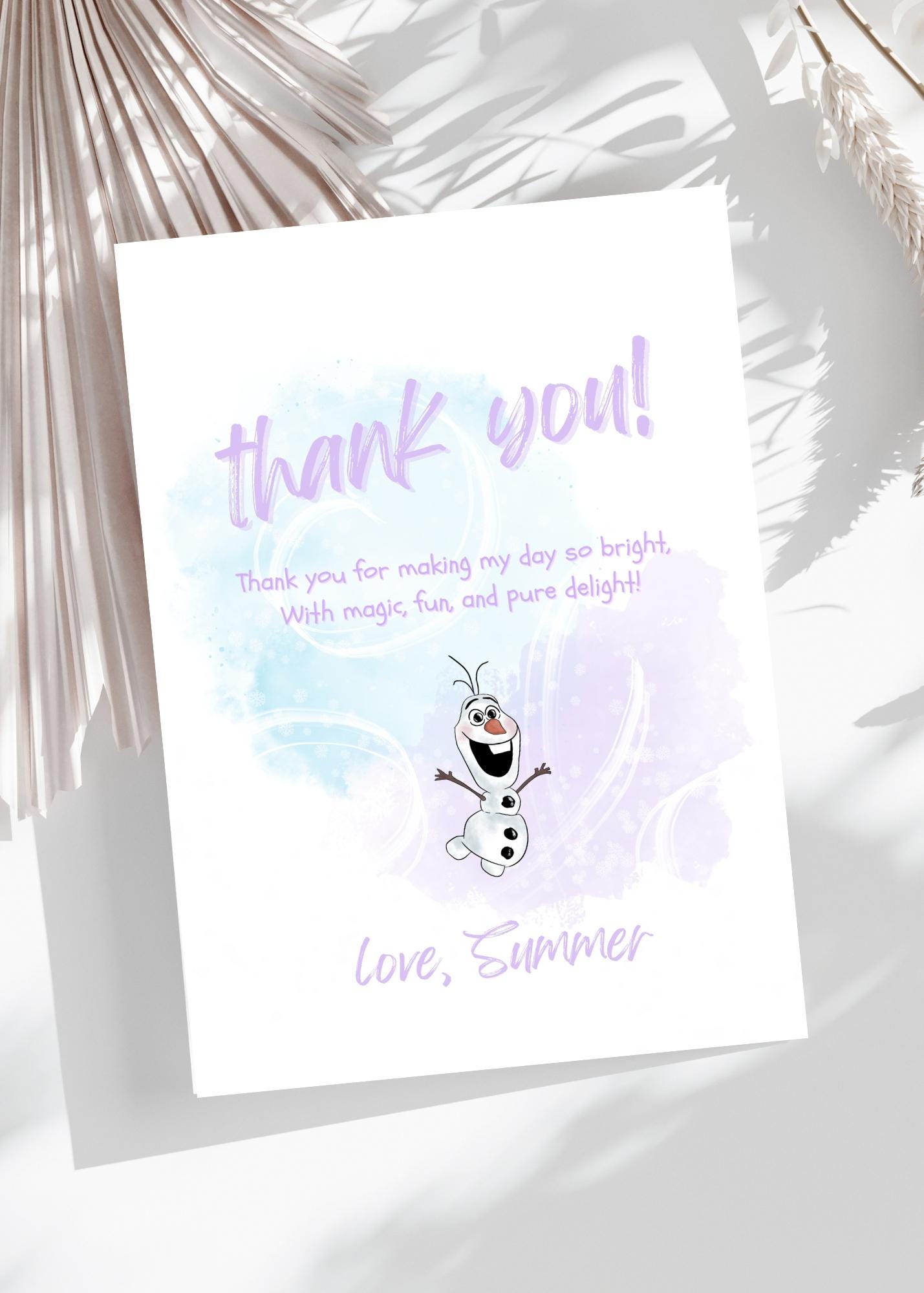 Editable Frozen Party Thank You Card, Olaf Canva Template, Cute for ...