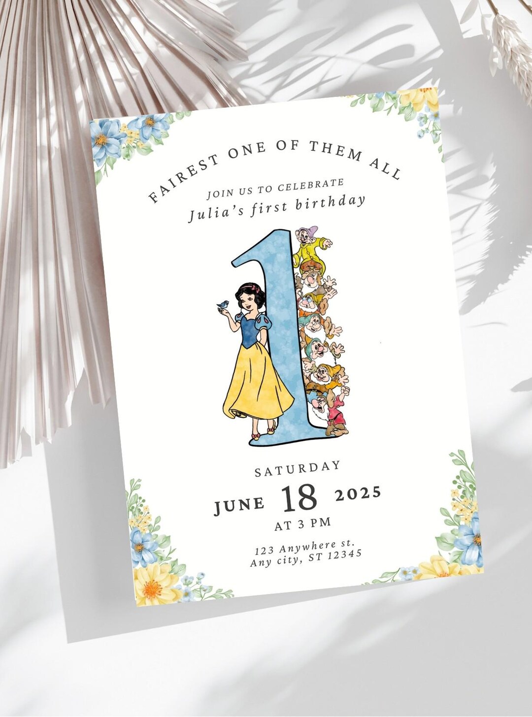 Editable Snow White 1st Birthday Invitation, Snow White Canva Template ...