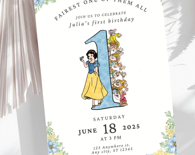 Snow White First Birthday , Instant Download Party Invitation , Snow ...