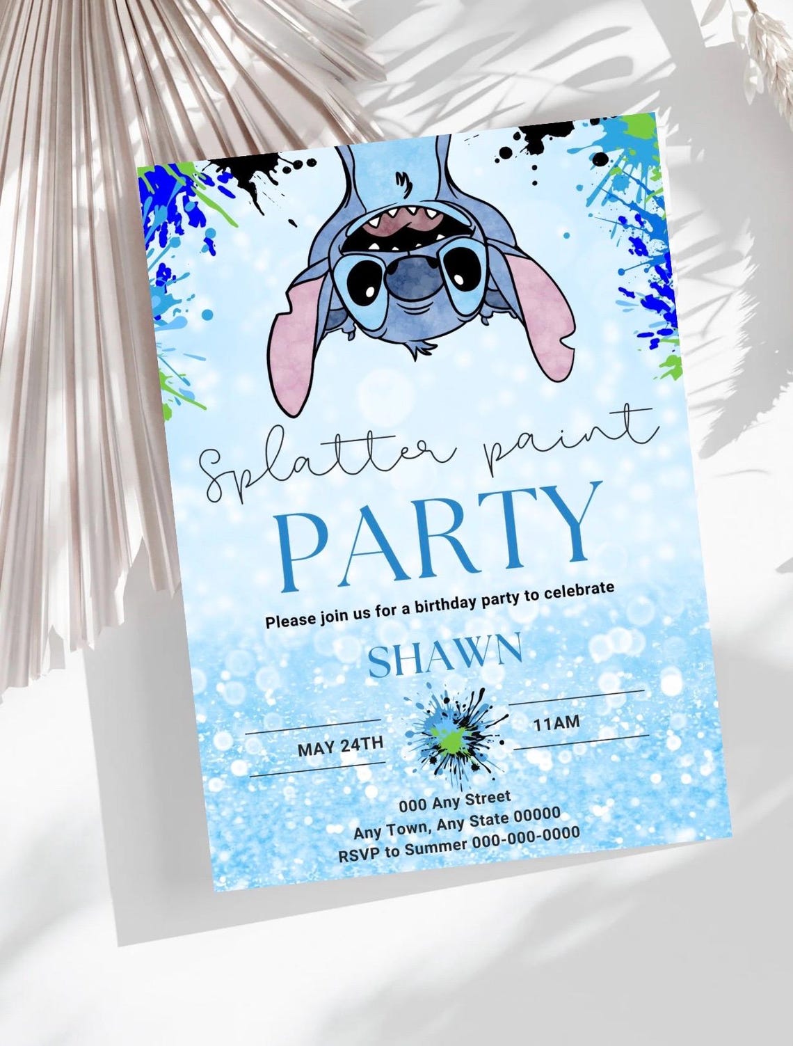 Editable Stitch Splatter Paint Party Birthday Invitation, Lilo & Stitch ...