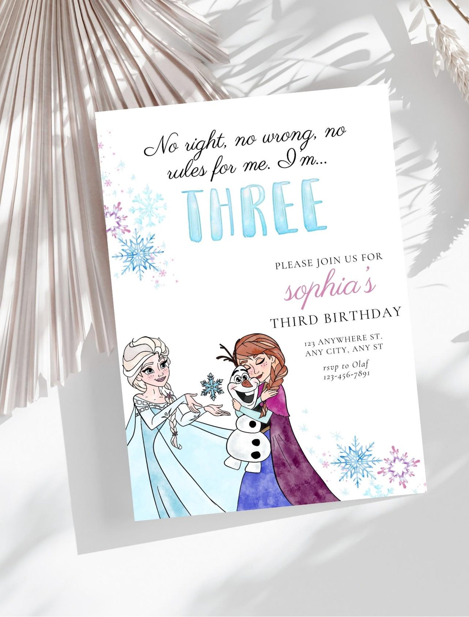 Editable Frozen 3rd Birthday Invitation, Elsa Canva Template, Cute ...