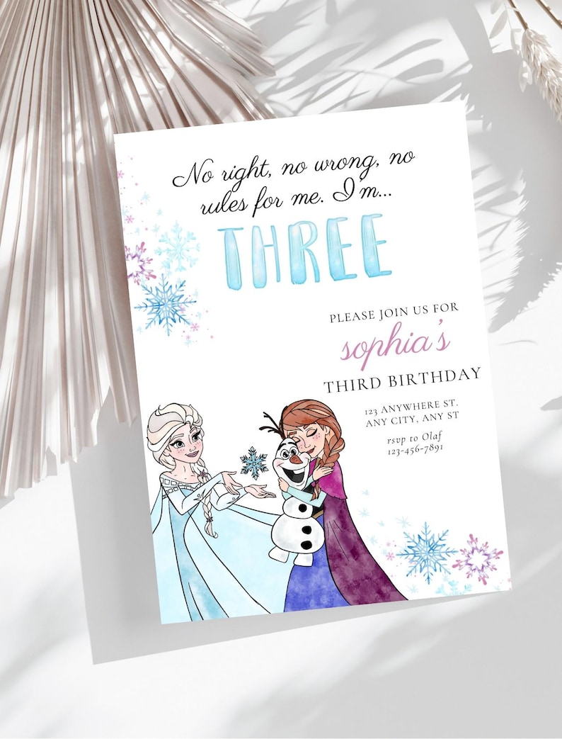Editable Frozen 3rd Birthday Invitation, Elsa Canva Template, Cute ...