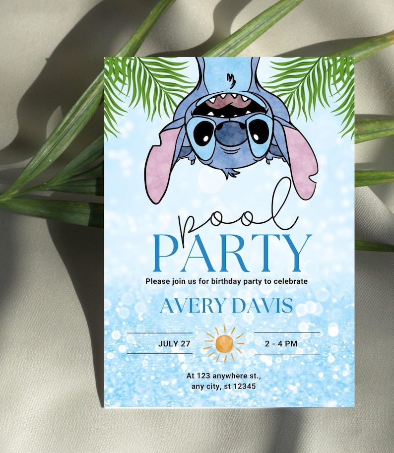 Editable Stitch Pool Party Birthday Invitation, Lilo & Stitch Canva ...