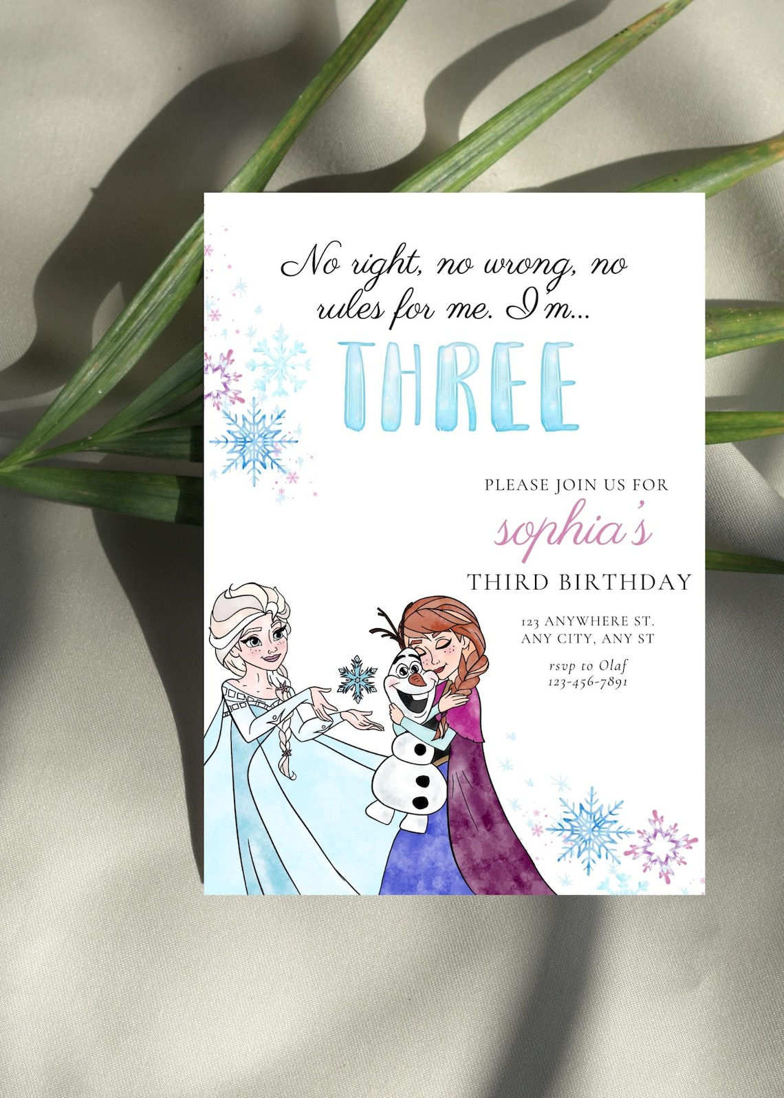 Editable Frozen 3rd Birthday Invitation, Elsa Canva Template, Cute ...