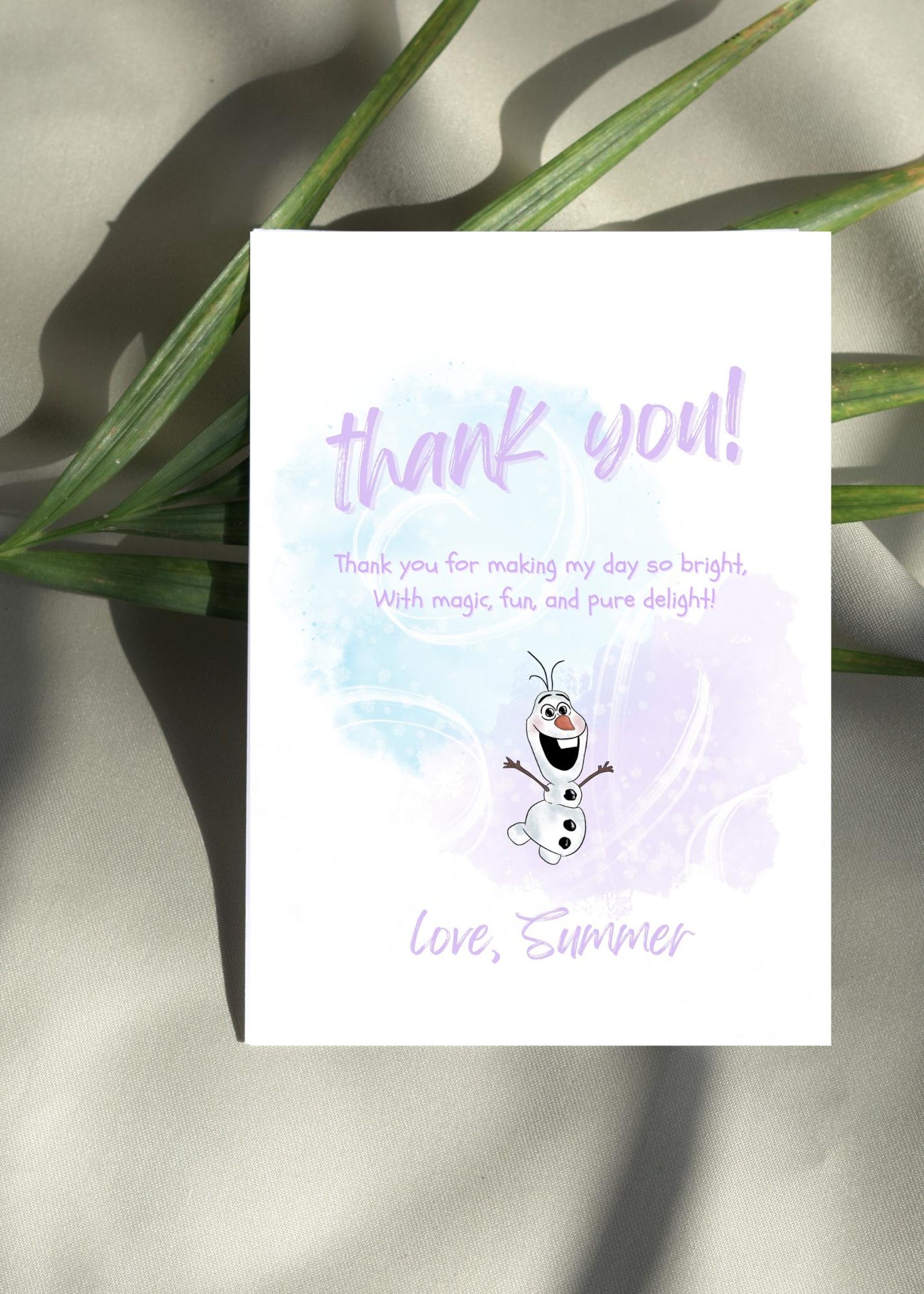 Editable Frozen Party Thank You Card, Olaf Canva Template, Cute for ...