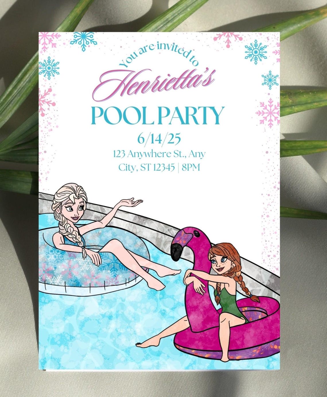 Editable Elsa and Anna Frozen Pool Birthday Invitation, Frozen Canva ...