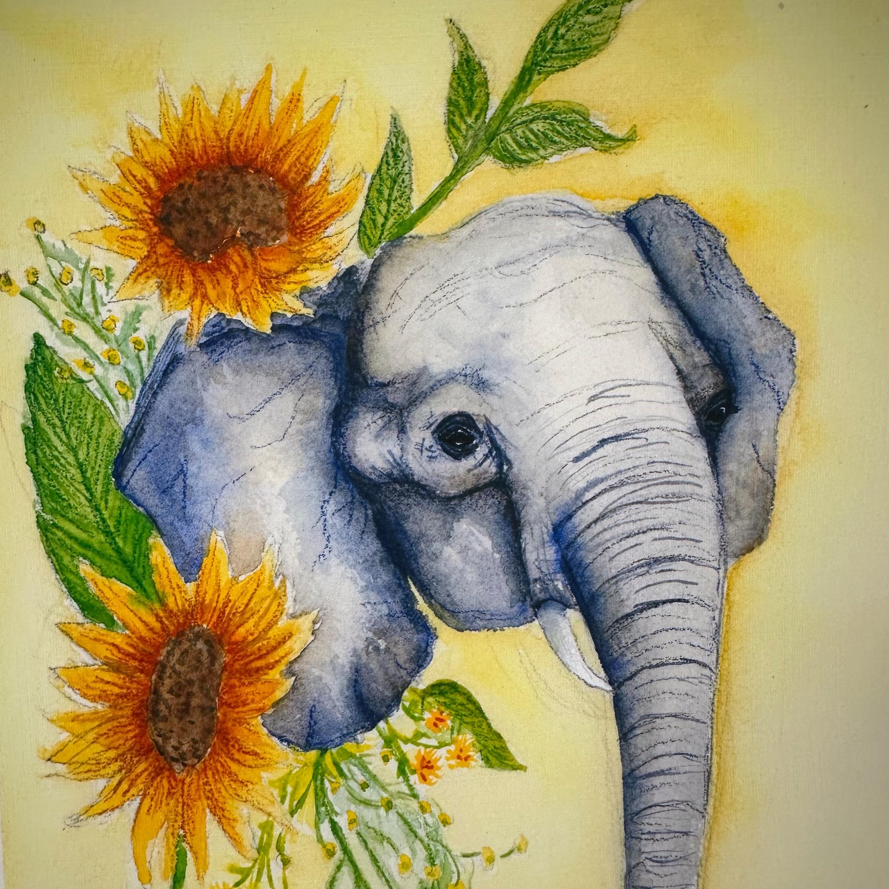 Elephant and Sunflowers Watercolor Art Print, Home Decor, Nursery Decor ...