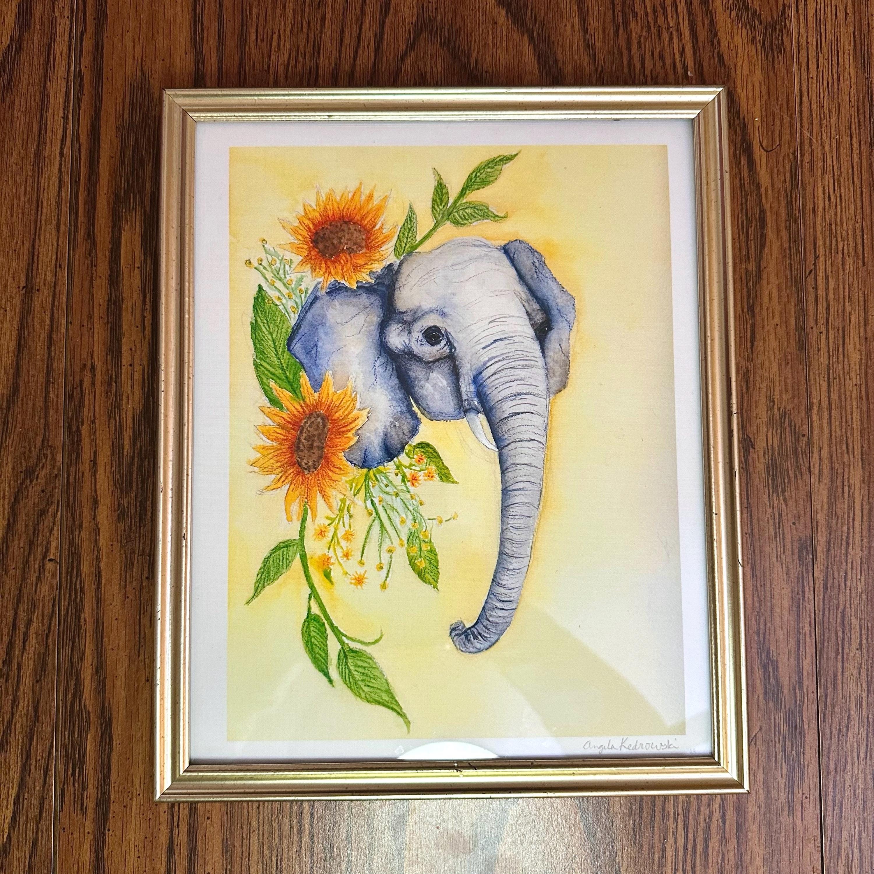 Elephant and Sunflowers Watercolor Art Print, Home Decor, Nursery Decor ...