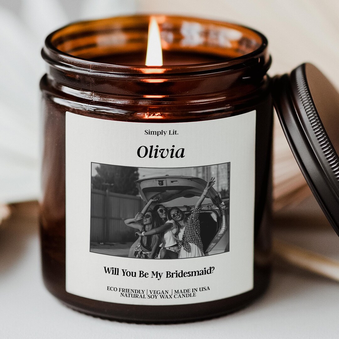 Personalized Bridesmaid Proposal Candle, Photo Candle Gift, Customized ...