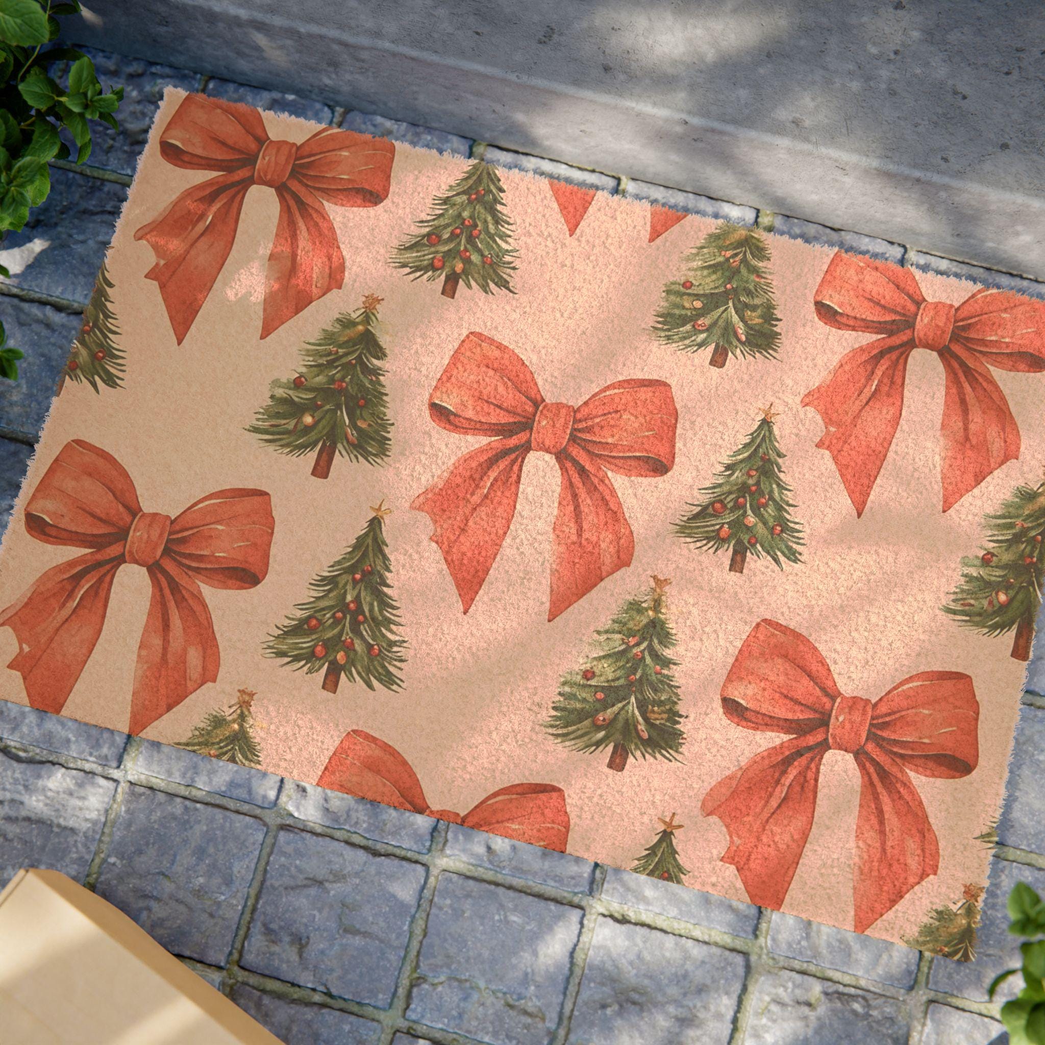 Christmas Bows and Trees Doormat - Grade A Coconut Fiber - 24x16 ...