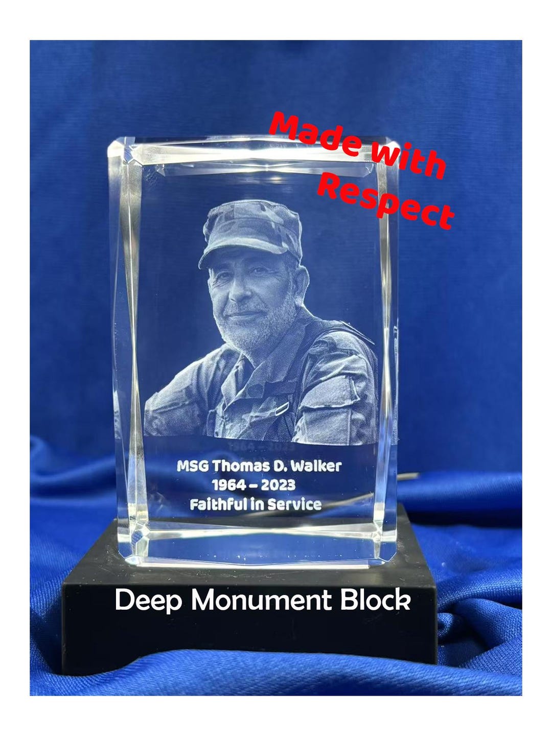 Custom 3D Crystal Engraved Memorial Cube for Fallen Soldiers and ...