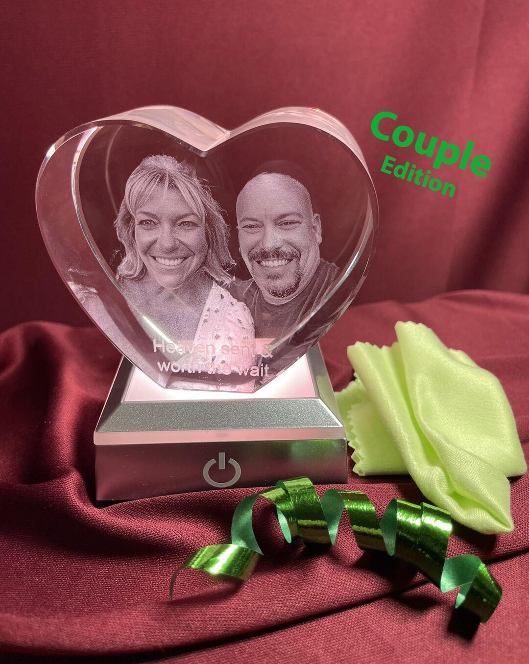 Custom Couple Crystal: 3D Heart Engraving With Photos – Celebrate Love ...