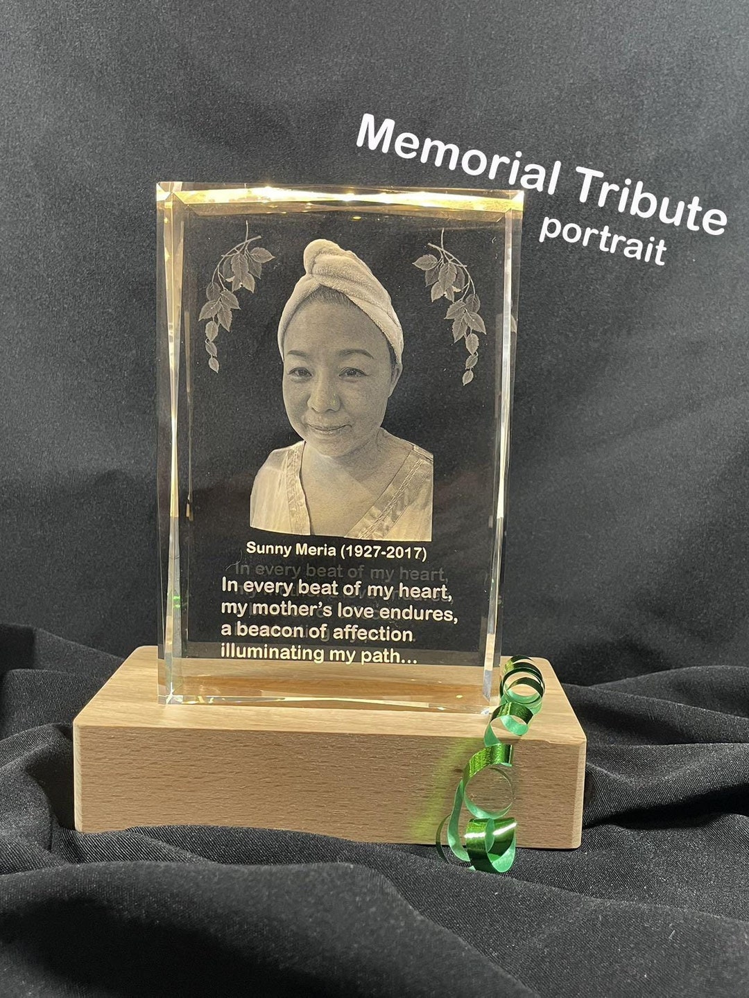 Custom Memorial Tribute: 3D Crystal Engraving With Photo & Text ...