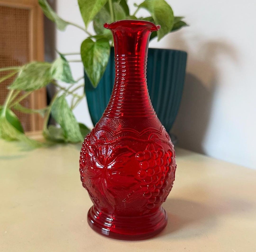 Vintage Imperial Glass - Ruby Red Grape & Leaves Decanter - Etsy