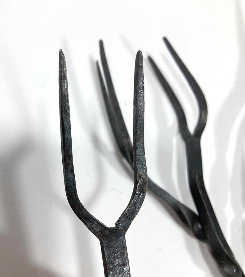 Vintage Hand Forged Forks Set of 4 6 Two Tined Rustic Primitive ...