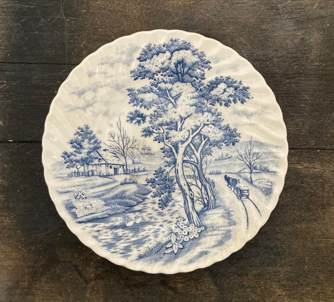 Vintage Nasco Japan Blue River 7 Dessert or Side Plate, Country Scene ...