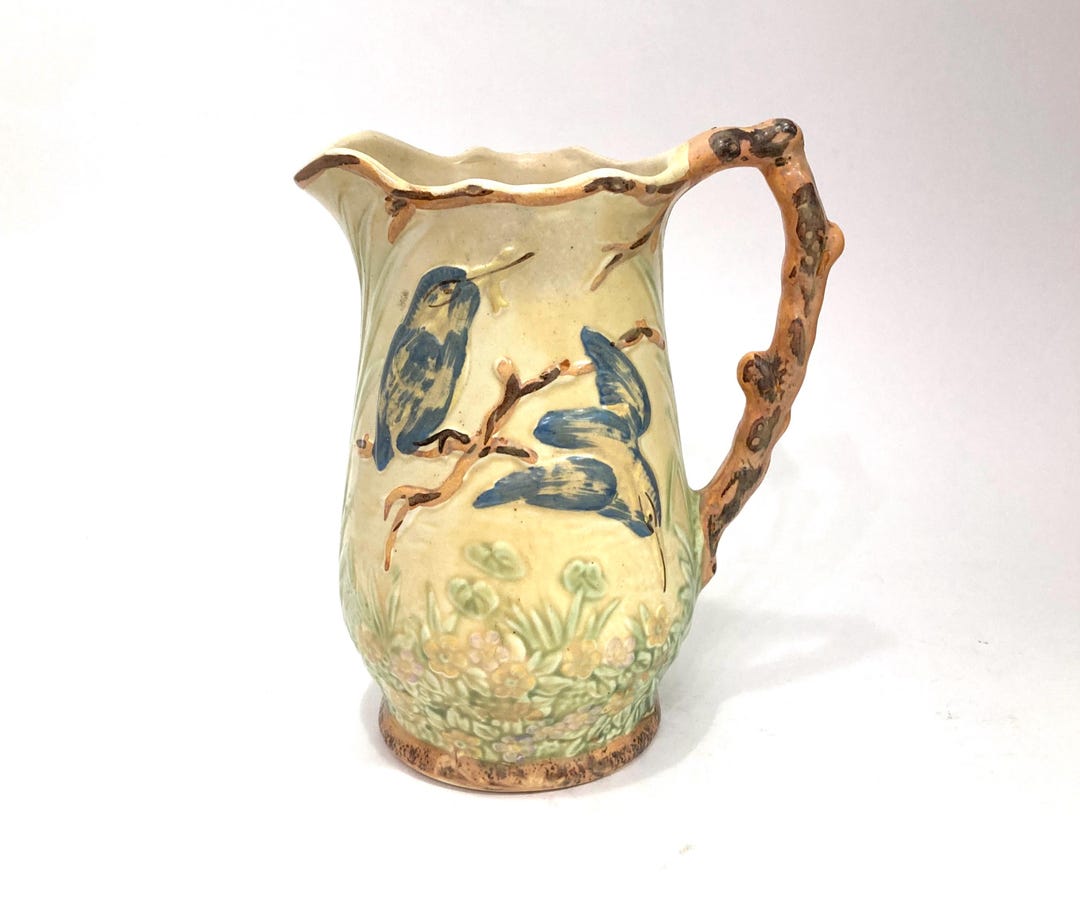 Vintage Arthur Wood King Fisher Pottery Pitcher Majolica Style Raised ...
