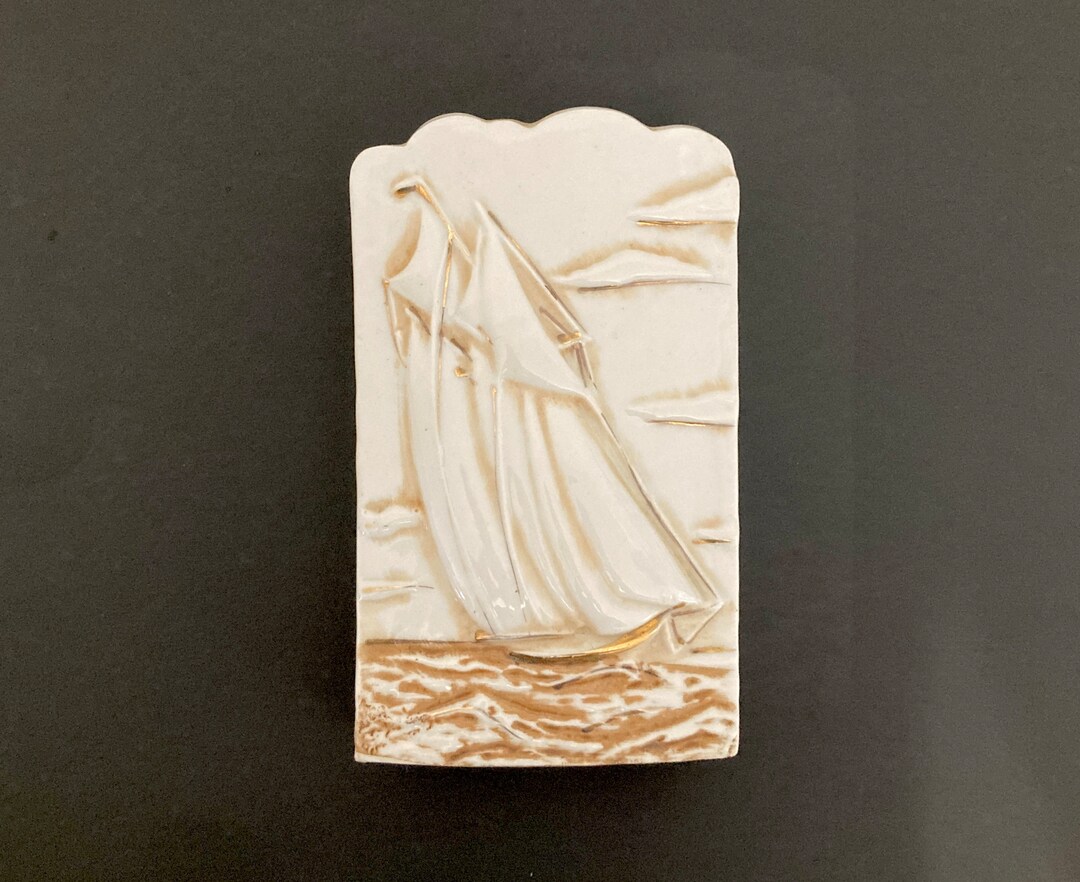 Vintage Mid Century Sailing Ship Schooner Ceramic Wall Pocket Vase Made ...