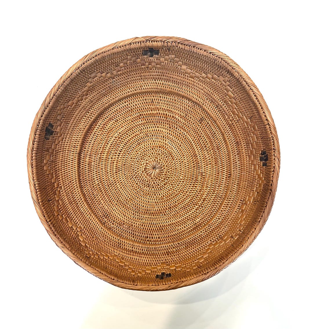 Vintage Tenganan Balinese Ata Grass Basket 12” Round Woven, Indonesian ...