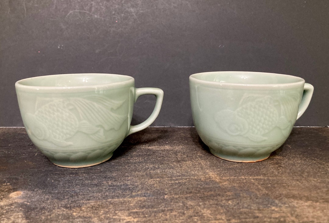 Pair of Vintage Chinese Celadon Koi Fish Tea Cups - Etsy