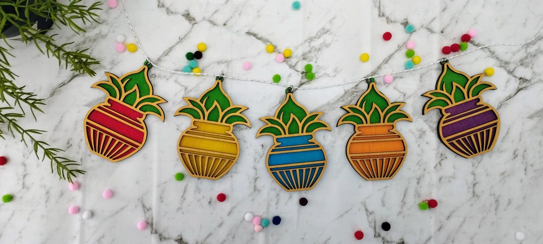 Lasercut Kalash Garland, Hanging Kalash, Diwali Door Hanging, Puja ...
