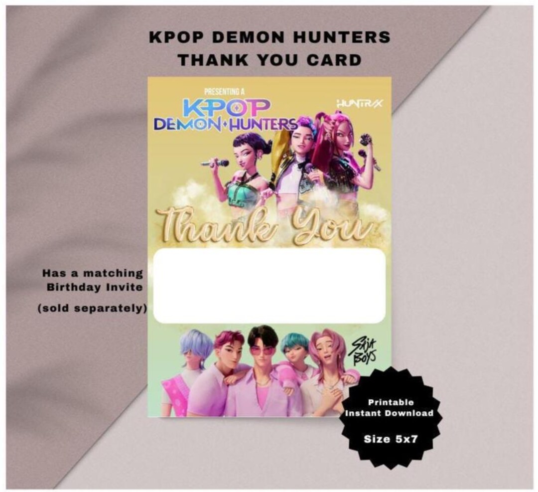 Kpop Demon Hunters Thank You Card, Saja Boys, Huntrix, Instant Download ...