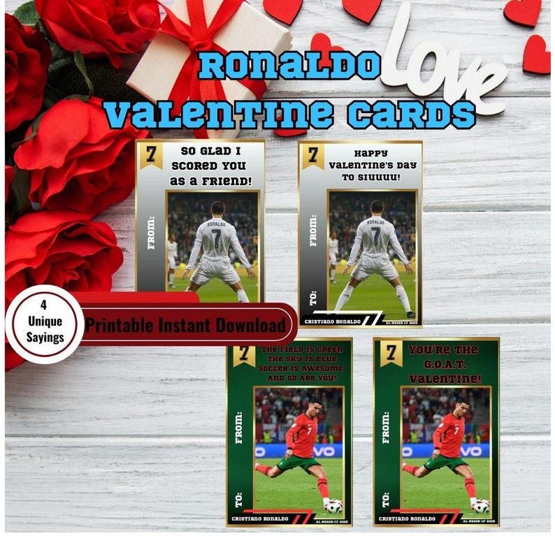 Ronaldo Valentine's Day Cards, Printable, Instant Download, Classroom ...