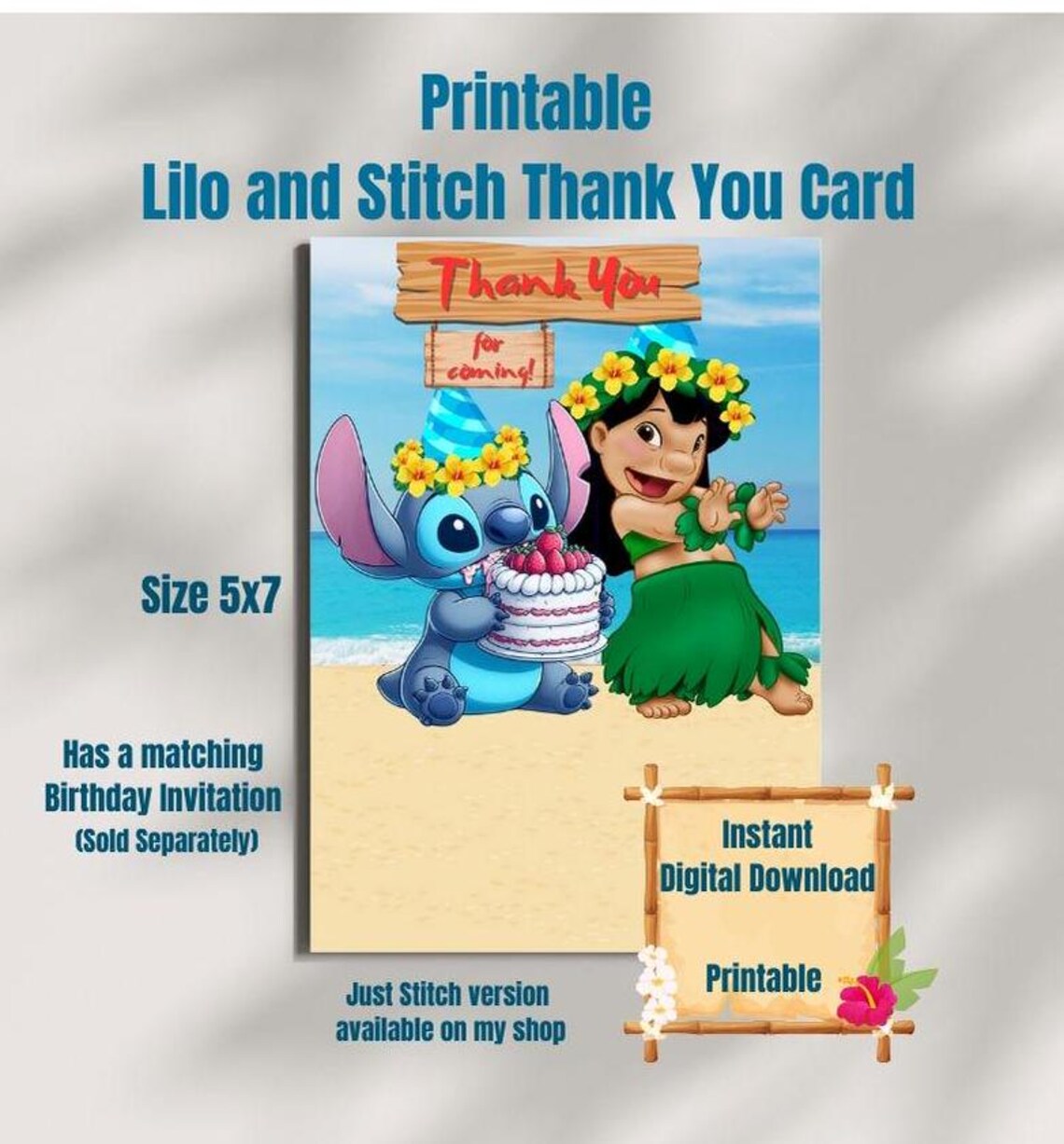 Lilo and Stitch Thank You Card, Printable, Instant Download - Etsy