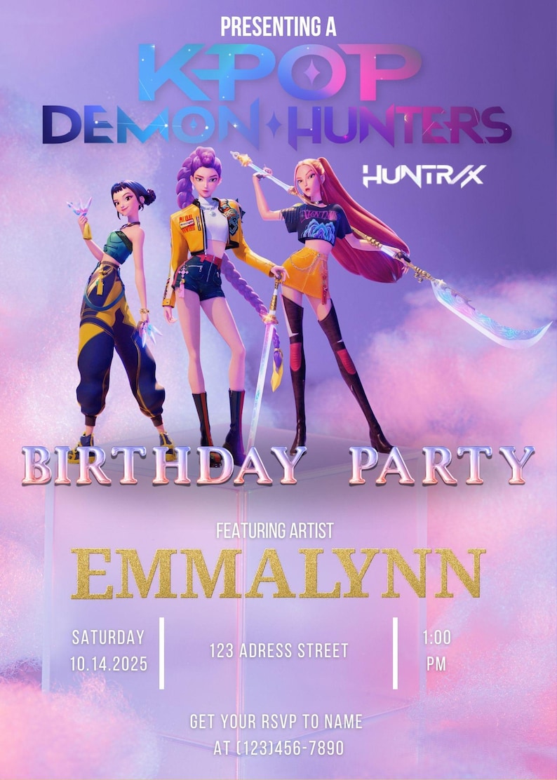 Kpop Demon Hunters Birthday Invitation, Personalized Invite, Digital ...