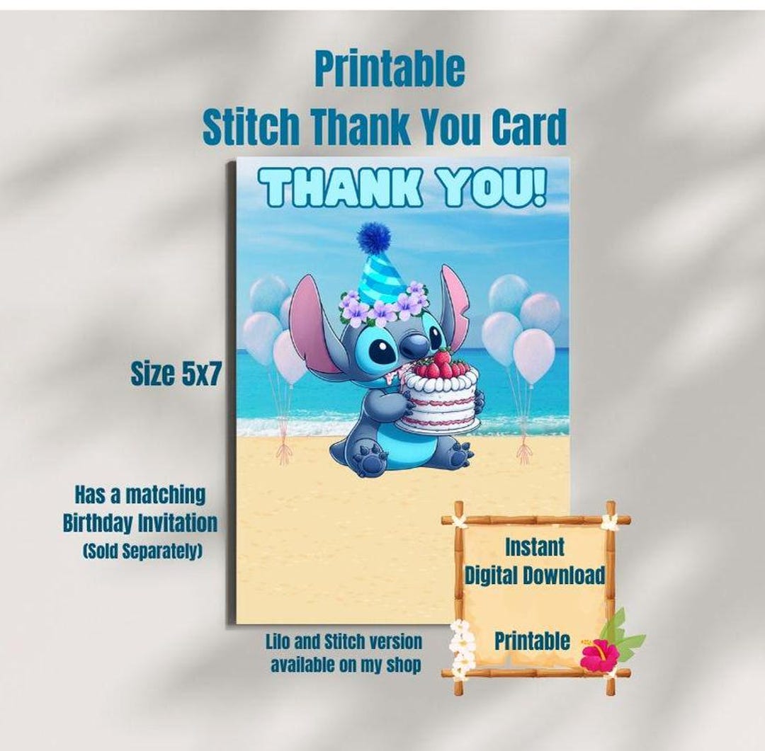 Stitch Thank You Card, Printable, Instant Download - Etsy